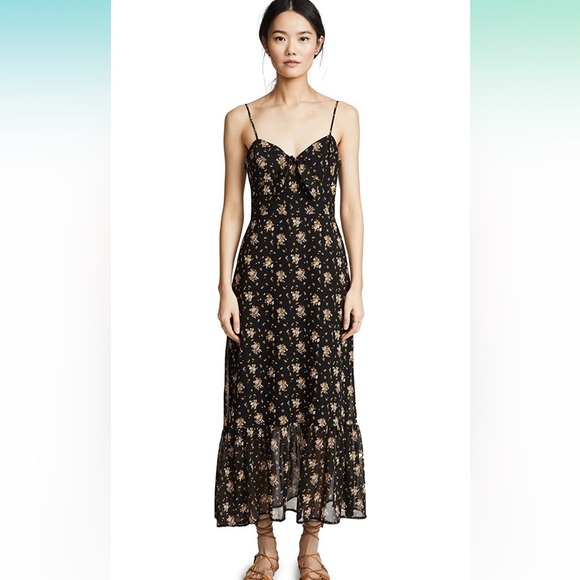 Wayf | Dresses | Nwt Wayf Massa Tie Knot Black Floral Midi Dress In ...